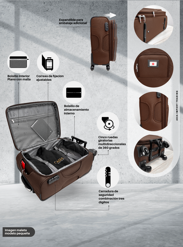 Set de 4 Maletas Blandas color Café - Asiaimportchile